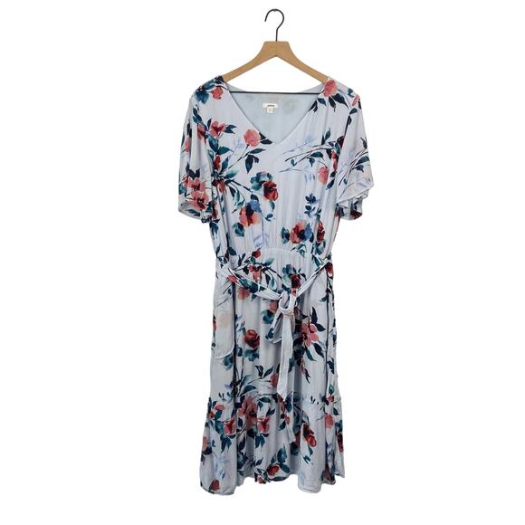 J. Jill | Dresses | J Jill Blue Floral Vneck Short Sleeve Maxi Dress Xl ...